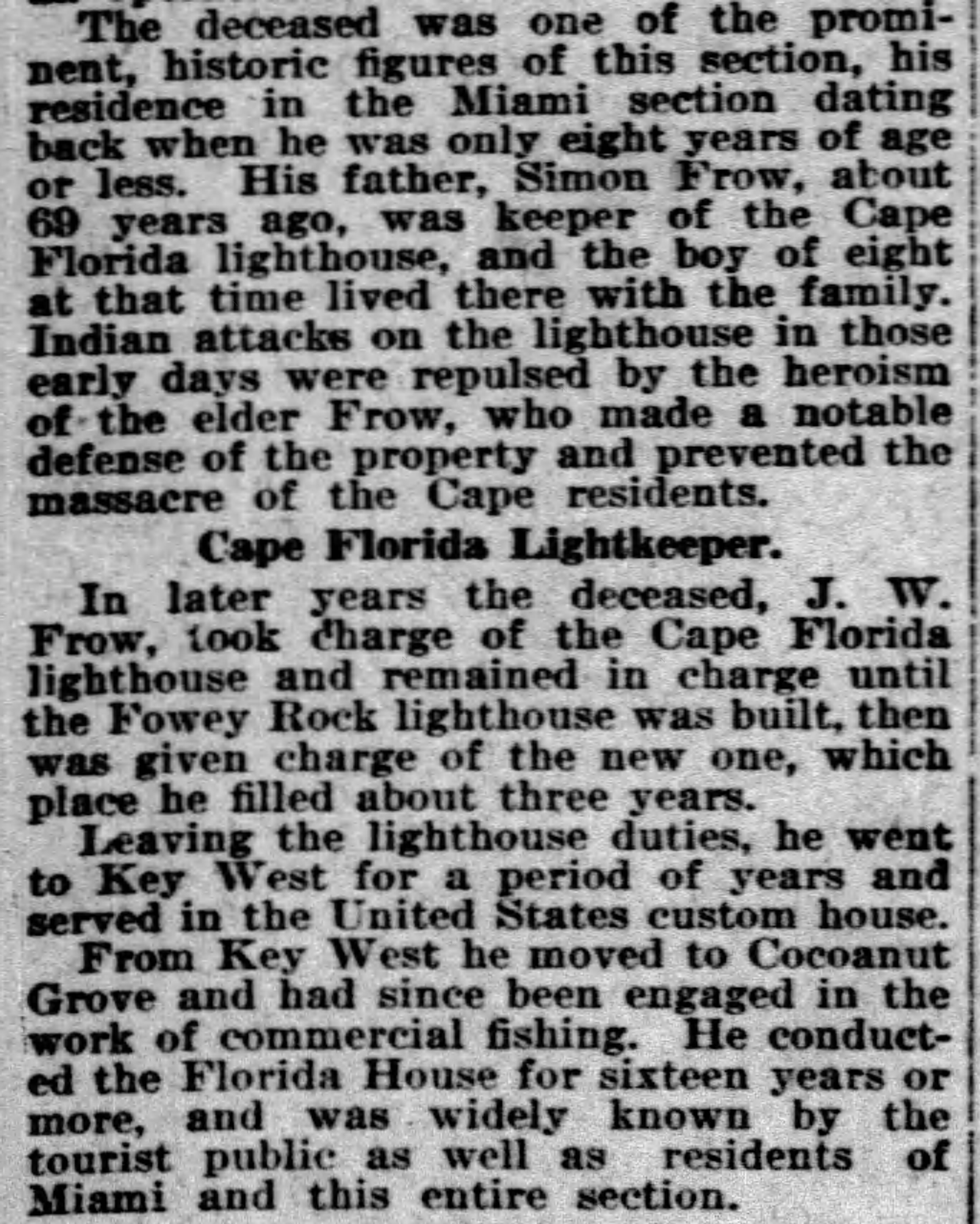 Captain John Simon Frow, Miami Florida Pioneer & Sea Captain Survived ...